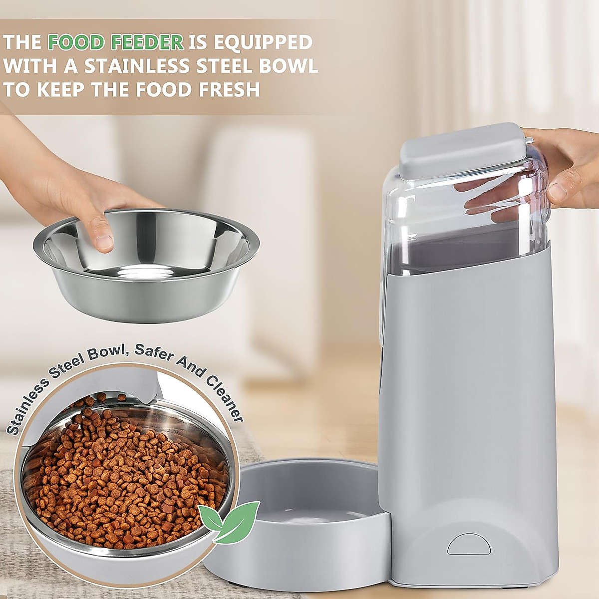 2 Pack Automatic Cat Feeder and Water Dispenser Dog Gravity Food Feeder and Waterer Self Feeding Bowls for Small Medium Pets Puppy Kitten (Grey)