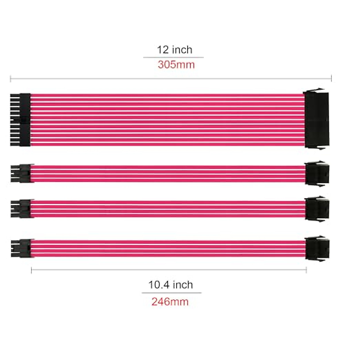 Vetroo PSU Extension Cable Sleeved Customization Mod PC Power Supply Cable, Soft Nylon Braided with Comb Kit 18AWG ATX/EPS/8 Pin PCI-E/6+2 Pin PCI-E (Pink)