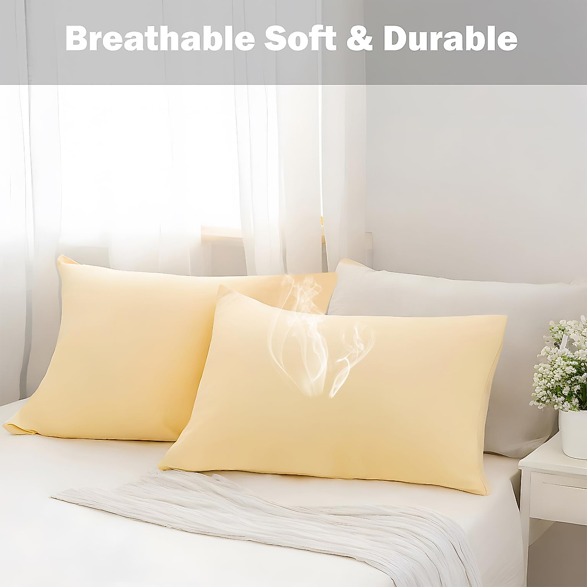 AYASW Pillowcases Queen Size Set of 2 Premium Soft and Cozy 1800 Double Brushed Microfiber Envelope Closure Pillow Case Set Yellow 20x30 inches Wrinkle, Fade Resistant Easy Care Holiday Decor