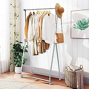 LDAILY Moccha Extendable Garment Rack Clothes Rail, Heavy Duty Foldable Clothes Laundry Drying Rack with Adjustable Hanging Rod Rolling Casters, Movable Clothes Hanger for Home Office Store Market