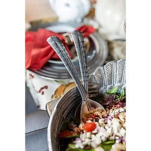 Arthur Court Salad Servers Feathers Metal Pair Thanksgiving Table 2 pieces Cast Aluminum 11 inch Long