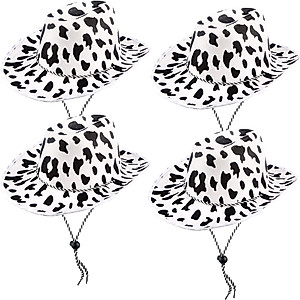 SGBETTER 4 Pack Cow Print Cowboy Hat Black and White Cow Pattern Rodeo Western Cowboy Hats for Cowboy Cowgirl Theme Party Halloween Cosplay Dress up Costume