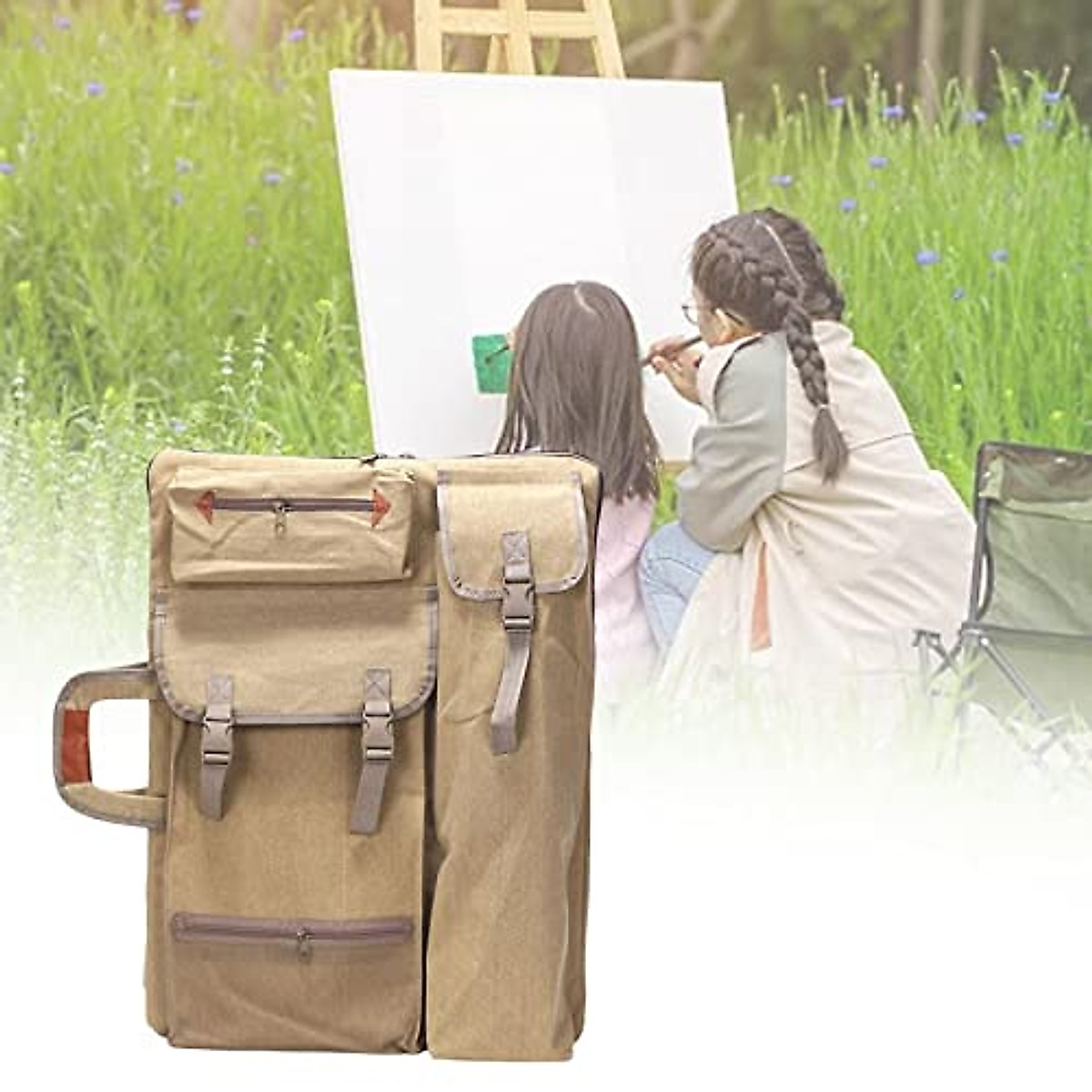 Deevoka Art Portfolio Case Sketch Bag Sketchbook Organizer Mix Tray Artist Carrying Bag Backpack Storage for Artwork Painting Tool Paint Brushes, Khaki