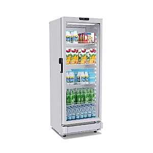 GRS Glass Door Display Refrigerator - 7.1 Cubic Feet Display Beverage Light Commercial Fridge, eCooler System, Adjustable Shelves, Ideal for Convenience Stores - White