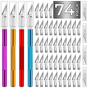 JTIEO 74 Pack Hobby Knife Exacto Knife with 4 Upgrade Sharp Hobby Knives and 70 Spare Craft Knife Blades for Art, Scrapbooking,Stencil