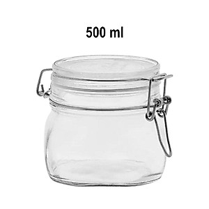 Bormioli Rocco Bormioli 149740-SE5 Set of 3 Airtight Jars 1 x 0.5 L 1 x 1.5 L Transparent Multi-Coloured, Glass