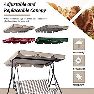 Timoau Porch Swing Canopy, Replacement Waterproof Swing Top Cover, 3 Seater Garden Swing Seat Canopy Cover，Durable Outdoor Sun Shade Patio Swing Canopy Awning Khaki1
