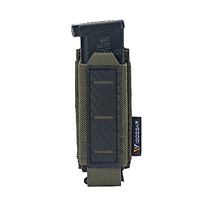 IDOGEAR Pistol Mag Pouch 9mm Magazine Pouches MOLLE Holder with Carbon Fiber Patterned PP Plate Construction Single Magazines Carrier(Ranger Green)