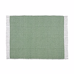 Woven Virtues Modern Hand-Woven Throw Blanket, 50" x 60", Green and White, Light, Luxurious and Soft