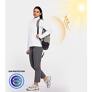 Women UPF 50+ UV Sun Protection Shirt Long Sleeve Golf Light Jacket SPF Hiking Running Shirts with Zip Pockets White XXL