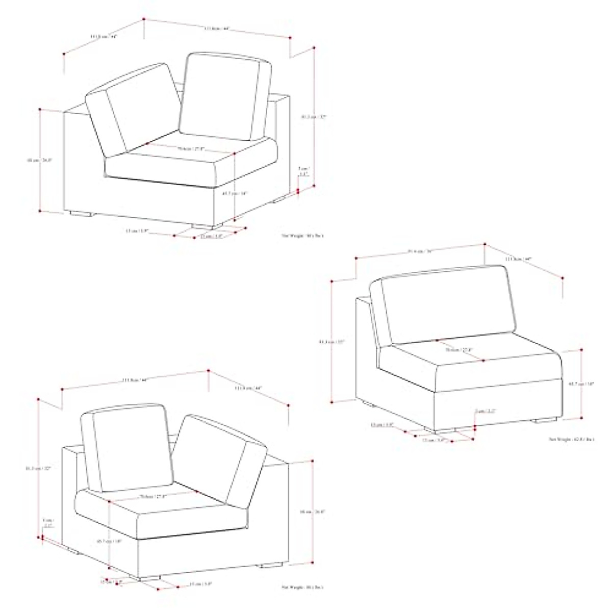 SIMPLIHOME Jasmine 3-Seater Modular Sofa in Velvety Chenille Polyester-Blend Performance Fabric, Cloud Grey, 125-inches Wide, Handcrafted Contemporary-Style Couch for Living Room