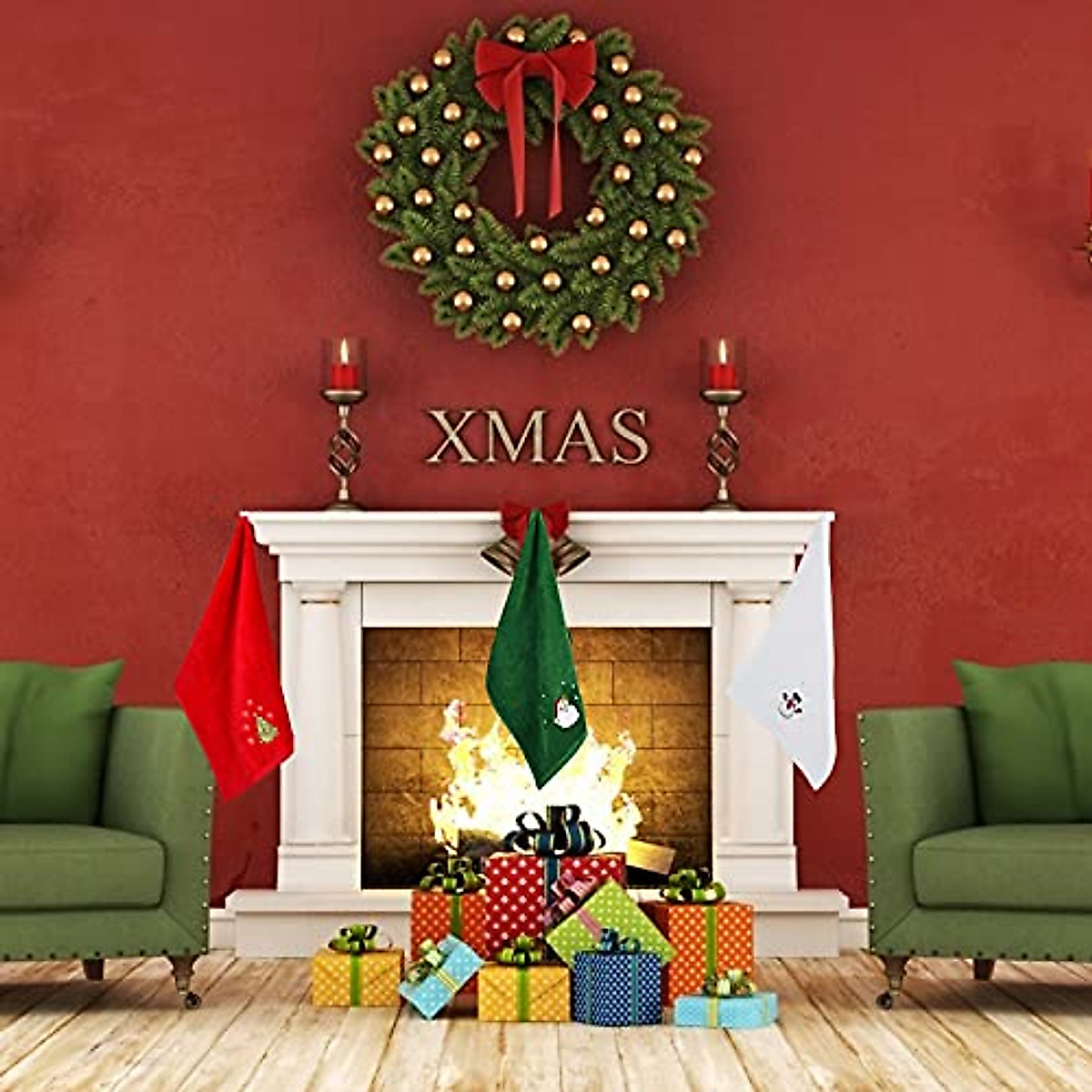 Veramedy Upgraded Size 16" x 27" Christmas Hand Towels, 100% Pure Cotton Bathroom Kitchen Decoration Soft Washcloths Towels Perfect Christmas Decor, Pack of 3 (Red, White, Green)