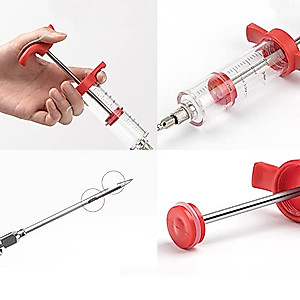 Plastic Turkey Injector Syringe, Turkey Needle Injector, Meat Injector Kit, Meat Injector Marinade, Meat Injectors for Smoking, BBQ Injector, Red 1 -oz