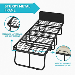 CECER Rollaway Bed with 5 Inch Foam Mattress, 75" x 31" Folding Bed, Cot Size Space-Saving Guest Bed with Headboard, Portable Foldable Bed for Adults with Sturdy Metal Frame and Dust Cover