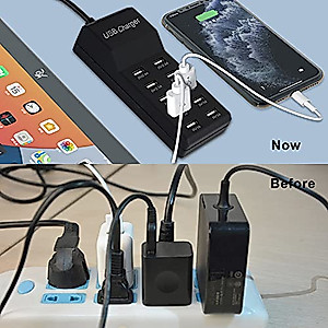 Wyssay USB Charger,5V 10A(50W) USB Charging Station with 10-Port Family-Sized Smart USB Ports for Multiple Devices Smart Phone Tablet Laptop Computer Black