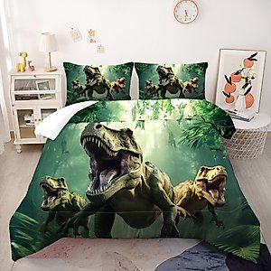 VTKON Kids Dinosaur Comforter Set Twin Size for Boys Green Dinosaur Quilt Set Soft Microfiber Dinosaur Bed Set for All Season Use Dinosaur Bedding Set with 1 Comforter + 1 Pillowcase
