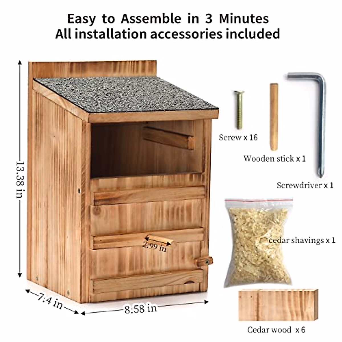 Owl House,Screech Owl House with Bird Stand,Owl Nesting Box,Barn Owl Bird House,Large Handmade Wooden Rectangular Opening Bird Box,with Mounting Screws, Easy Assembly