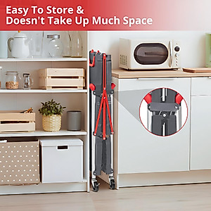 Towallmark Portable Folding Service Cart, 3 Tier Folding Utility Cart, Collapsible Utility Carts for Office, Warehouse, and Home, 56 Lbs Load Capacity per Shelf (Grey & Red)