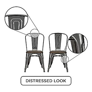 DHP Fusion Metal Dining Chair with Wood Seat, Distressed Metal Finish for Industrial Appeal, Set of two, Antique Gun Metal