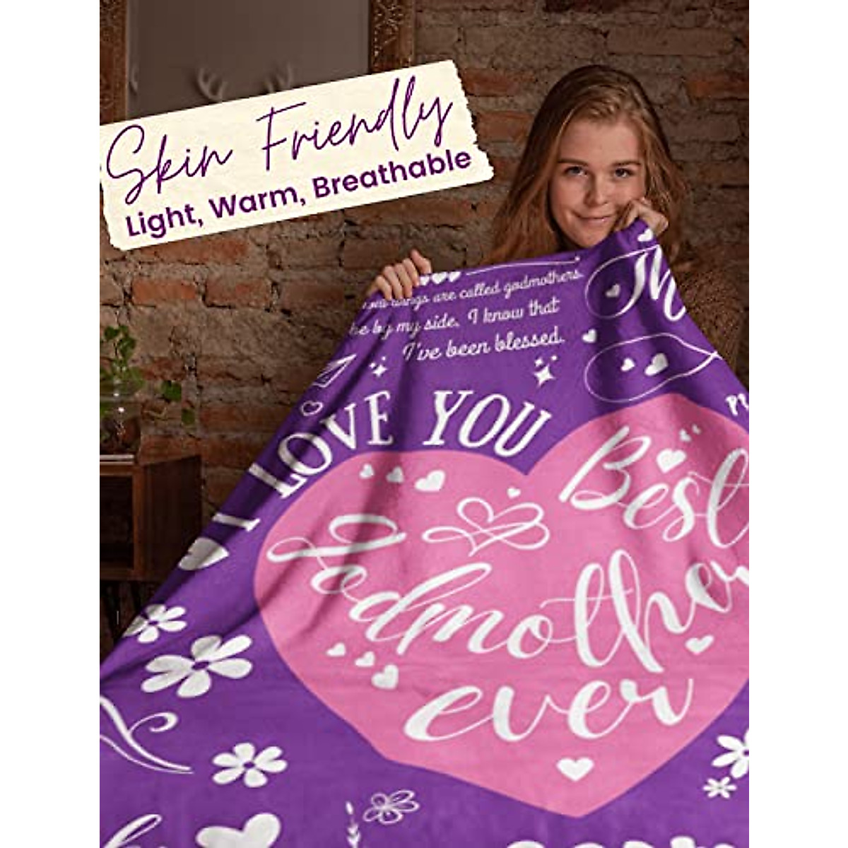 InnoBeta Godmother Gifts, Fairy Godmom Proposal Gift Bed Flannel Plush Blankets for Women, Friends, Sister, Aunt (50"x 65") for Birthday, Christmas, Mother's Day - Purple Heart