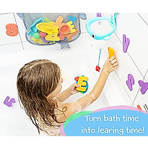 Comfylife 2 x Mesh Bath Toy Organizer + 6 Ultra Strong Hooks + 36 Bath Letters & Numbers – Eco-Safe, Fun, Educational Foam Baby Bath Letters and Perfect Toy Storage Net for Baby Bath Toys & More