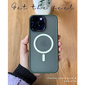 PTz Worlds for iPhone 14 Pro Case 6.1” - Strong Magnetic Cases for iPhone 14 Pro, Matte Army Green Compatible with MagSafe, Military Grade Drop Protection, Ultra Thin, Shockproof, Slim Fit