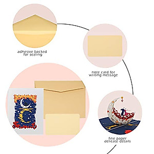 3D Anniversary Card - For Her, Him, Couple, Wife, Husband, Girlfriend, Boyfriend - A Dance on Moon Boat To The Edge Of The World - Anniversary Card for Her,Birthday Card,Valentines Day Card-White