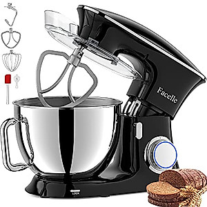 Facelle Stand Mixer, 8.5 Quart Electric Mixer, 660W 6-Speed Tilt-Head Kitchen Electric Food Mixer with Beater, Dough Hook and Wire Whip, Black