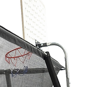 JumpKing Acc-UBSKU-Bolt Universal Adjustable Spring-Loaded Trampoline Attachable Basketball Hoop and Net with Inflatable Basketball, White