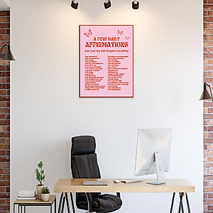 Lianxiaw Daily Affirmations Pink posters for room aesthetic，Trendy prints positive wall deco Vintage red butterfly poster.（12x16in Unframed）