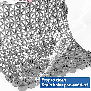 ToLanbbt Modular Interlocking Cushion 12P 11.8" x 11.8" Interlocking Rubber Floor Drain Holes Non-Slip Splicing Drainage Mats for Deck, Shower, Kitchen, Drain Pool, Sauna Bath, Indoor Outdoor (Grey)