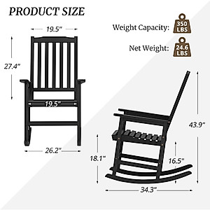Cozyman Outdoor Rocking Chairs Set of 2, Acacia Wood Rocking Chairs, Patio Rocker Chair with Wide Seats, Black