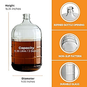 FastRack 3 Gallon Italian Glass Carboy Clear | Food Grade, Leak-Proof for fermentation, brewing & storage | 3 Gallon Fermenter | Large Glass Carboy for Home Brewing, Kombucha, Wine and Beer | 1 Pack