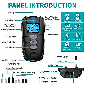 Asrcs Dog Training Collar with Remote, Waterproof Dog Collar with Beep Vibration Shock, Adjustable 0 to 99 Shock Vibration Levels Dog Training Set for Small Medium Large Dogs