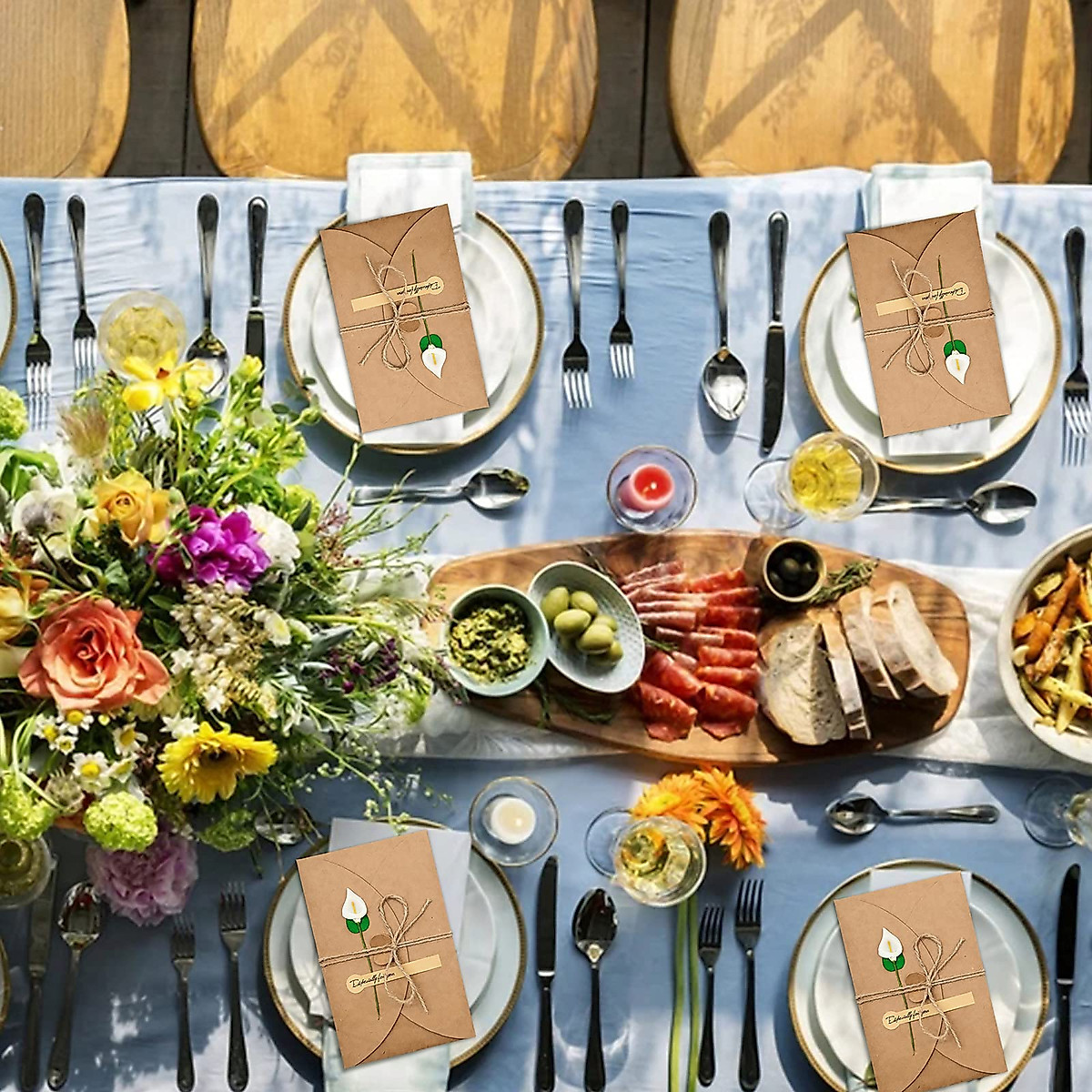 JJYHEHOT 12 Packs Dried Flowers Greeting Card with Envelopes, Brown Retro Kraft Holiday Gift Card, DIY Invitation Wish Card Note Card Thank You Card for Birthday Christmas