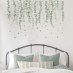 Prabahdak Eucalyptus Wall Stickers Green Leaves Vine Wall Decals Stickers Removable Peel and Stick Wall Art Decor for Sofa Background Living Office Room Baby Bedroom Kitchen Nursery Room Decorations
