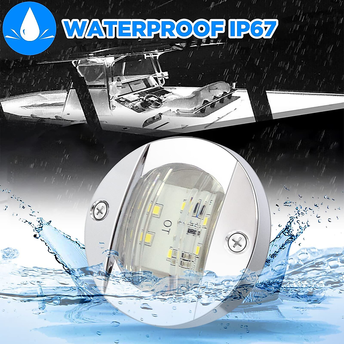 10Pcs White DC 12V 3 Inch Round Marine Boat Interior Lights Transom Mount Led Stern Anchor Lights LED Night Fishing Lights IP67 Waterproof Deck LED Courtesy Light