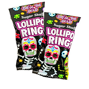 Halloween Day of the Dead Sugar Skull Lollipop Rings, Box of 18 Pack of 3