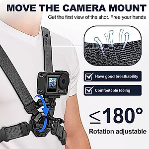 Tomat Osmo Action 3 Camera Mounts and Clamps Accessories Set for DJI OSMO Action Camera,Compatible for Insta360 X3/X2/One R/RS for GoPro Hero Series (Chest Strap)