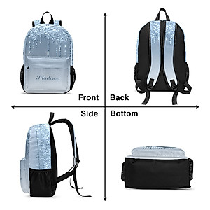 NZOOHY Dripping Glitter Blue Personalized Backpack Custom Text Unisex Bookbag for Boy Girl Travel Daypack Bag Purse 17.7 IN