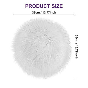 Sibba Faux Fur Small Area Rug Chair Desk Sofa Cover Carpet 35 cm Fluffy Plush Seat Pad Protectors for Home Bedrooms Aesthetic Decor (White Round)