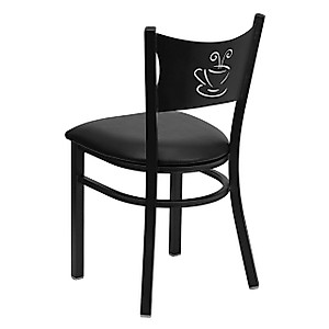 Flash Furniture HERCULES Series Black Coffee Back Metal Restaurant Chair - Black Vinyl Seat