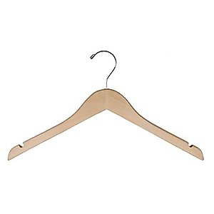 NAHANCO 8117CHHU 17" Flat Wood Hanger with Notches, Chrome Hook, Natural (Pack of 25)