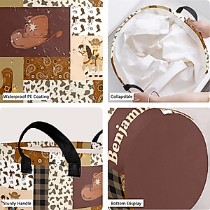 Personalized Laundry Basket Hamper,Cowboy Quilt,Collapsible Storage Baskets with Handles for Kids Room,Clothes, Nursery Decor