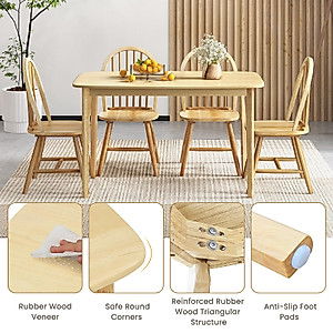 Giantex 48" L Wooden Dining Table Set for 4, 5PCS Rectangular Kitchen Table Set w/Rubber Wood Supporting Legs, Farmhouse Dinner Table & 4 Windsor Chairs for Kitchen Dining Room Small Space