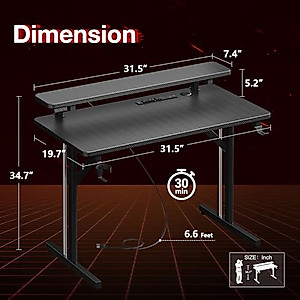 MOTPK Small Gaming Desk with LED Lights & Power Outlets, 31 Inch Computer Desk Gaming Table with Monitor Shelf, Gamer Desk with Carbon Fiber Texture, Kids Boys Desk Gift for Men