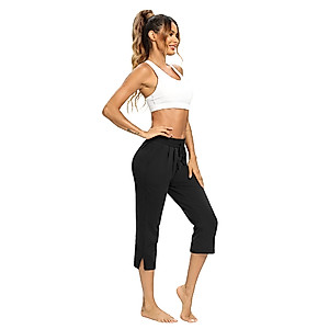 LEXISLOVE Capris for Women Casual Summer Wide Leg Crop Pants Loose Comfy Drawstring Yoga Jogger Capri Pants with Pockets Black XL