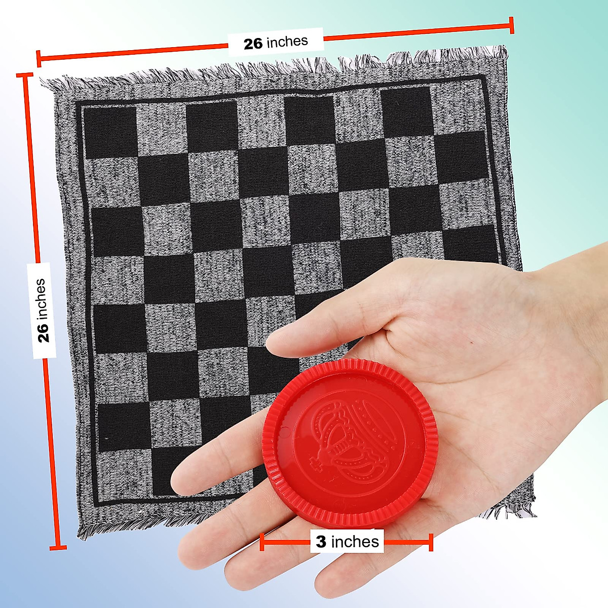 OleOletOy Super Tic Tac Toe and Giant Checkers Set Board Game with 24 Checker Pieces Reversible Rug, Classic Indoor and Outdoor Activity for Kids and Adults, Best for Camping, Backyard, or Lawn Game