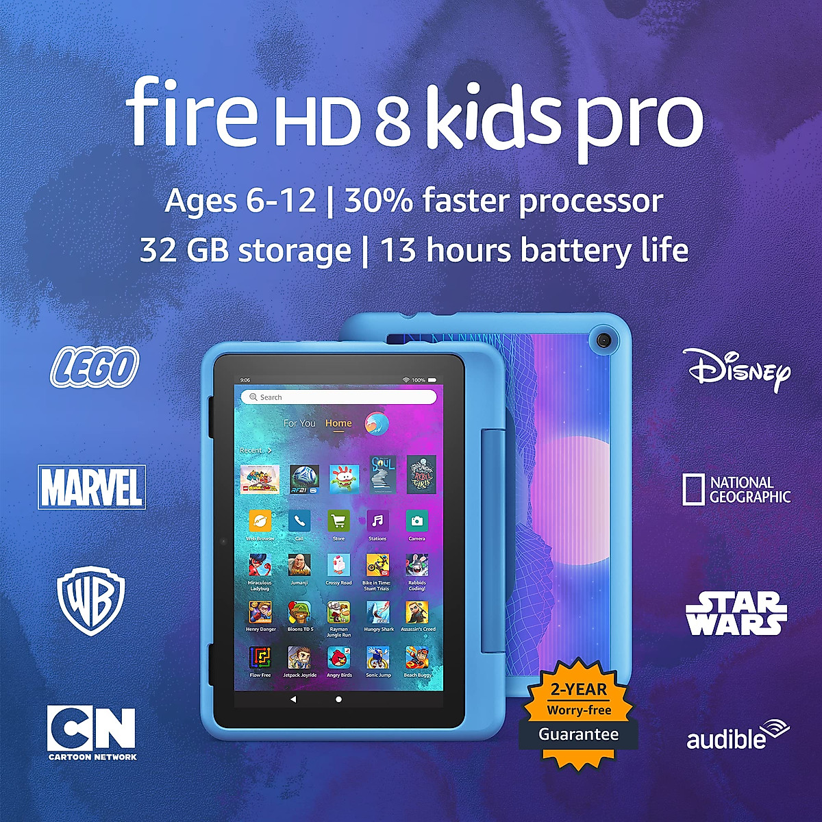 All-new Amazon Fire HD 8 Kids Pro tablet, 8" HD display, ages 6-12, 30% faster processor, 13 hours battery life, Kid-Friendly Case, 32 GB, (2022 release), Cyber Blue