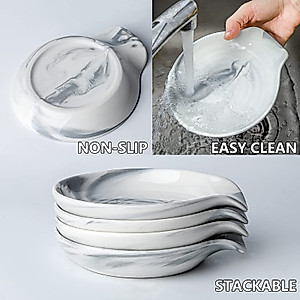 Adewnest Large Spoon Rest for Stove Top : Spoon Holder for Kitchen Counter - Coffee Spoon Rest Ceramic - White Marble Utensil Rest for Ladle, Tongs - Cooking Spatula Holder for Countertop (5.7 Inch)